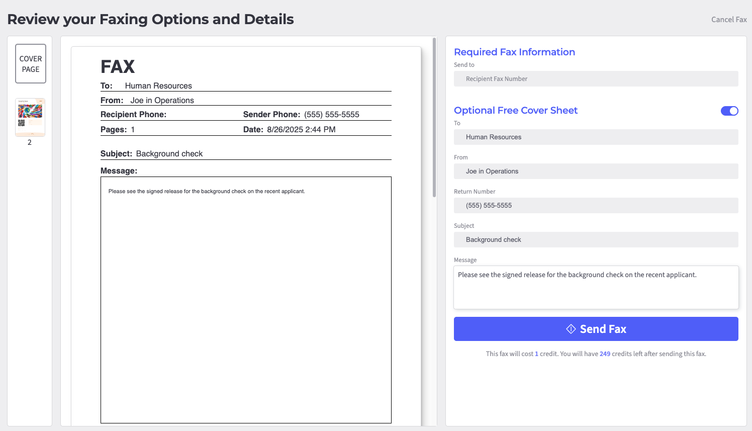 Free Fax Cover Sheet | Fax.Live Features
