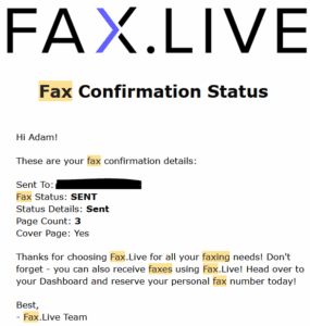 Fax Transmission Confirmation Pages | Fax.Live Features
