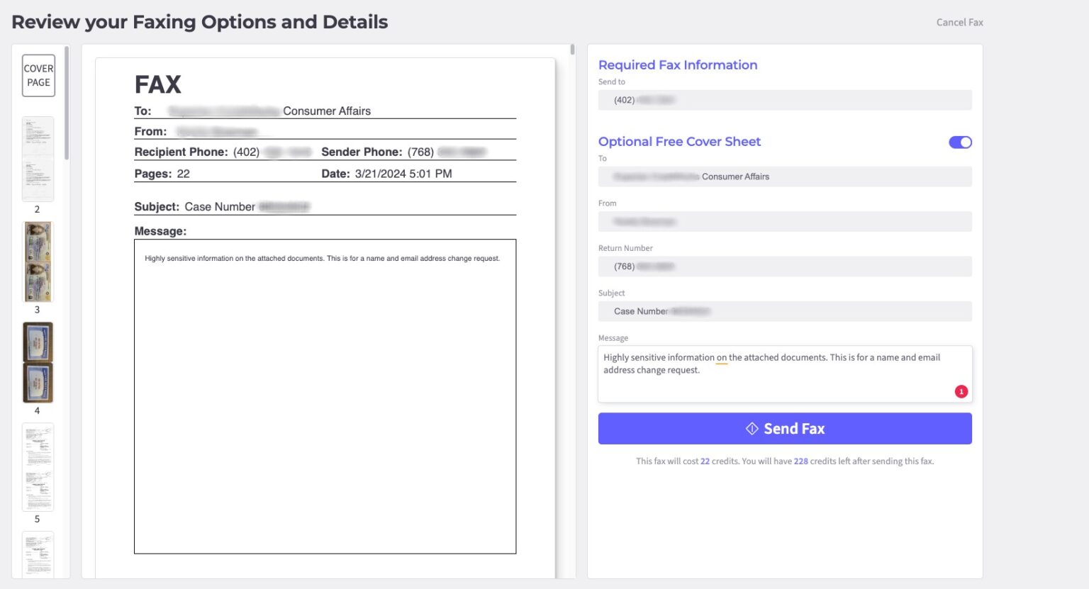 Free Fax Cover Sheet | Fax.Live Features