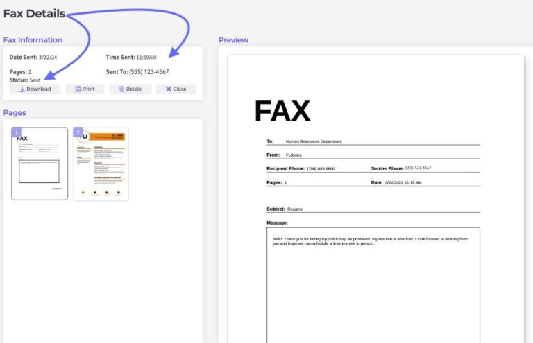 Fax Transmission Confirmation Pages | Fax.Live Features
